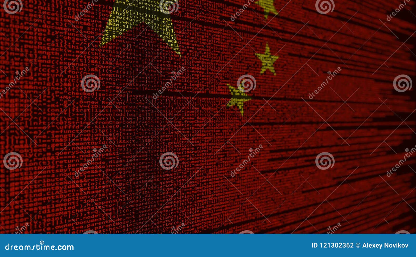 Program Code and Flag of China. Chinese Digital Technology or ...