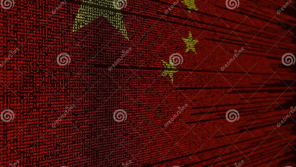 Program Code and Flag of China. Chinese Digital Technology or ...