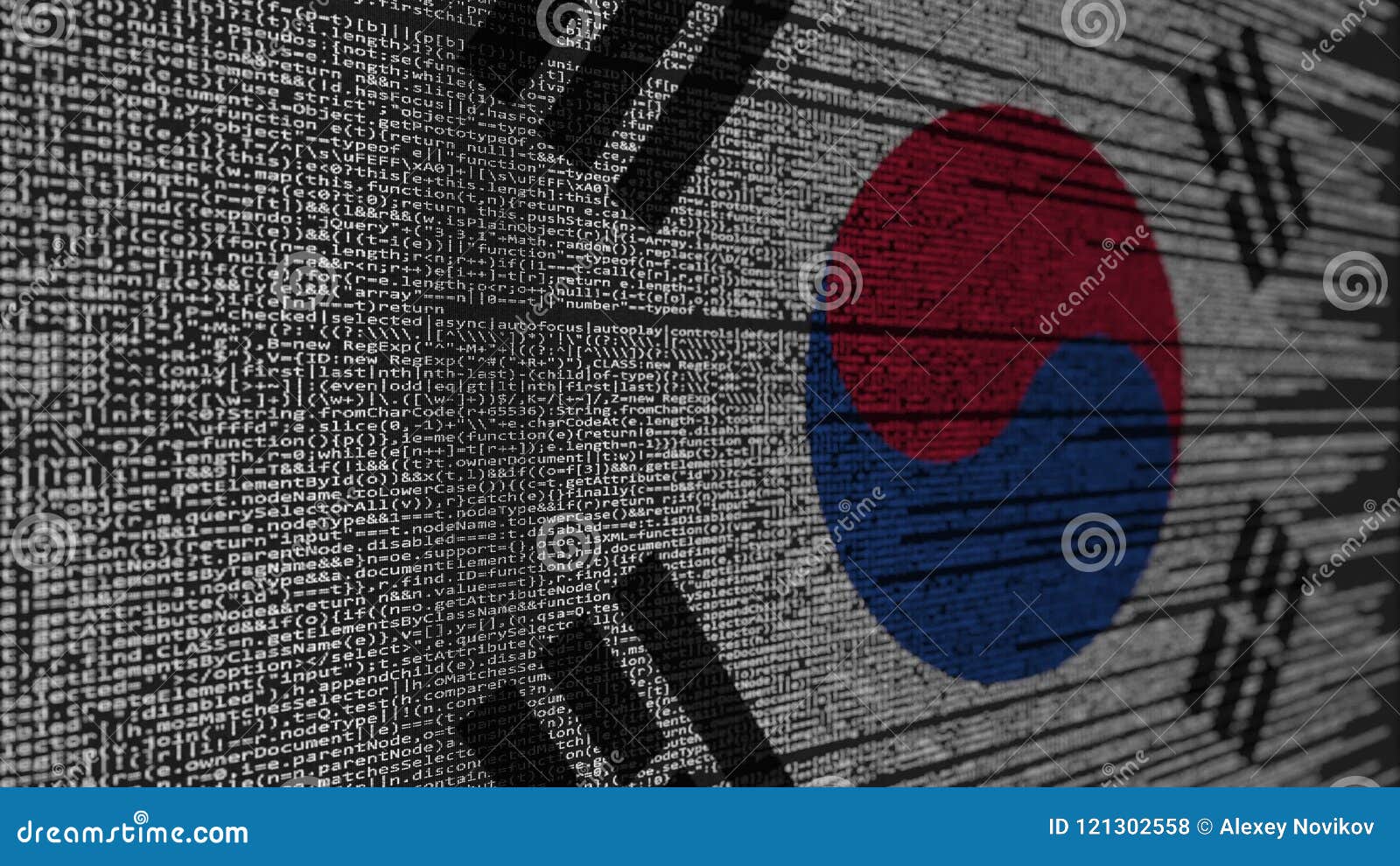 Program Code and Flag of South Korea. Korean Digital Technology or ...