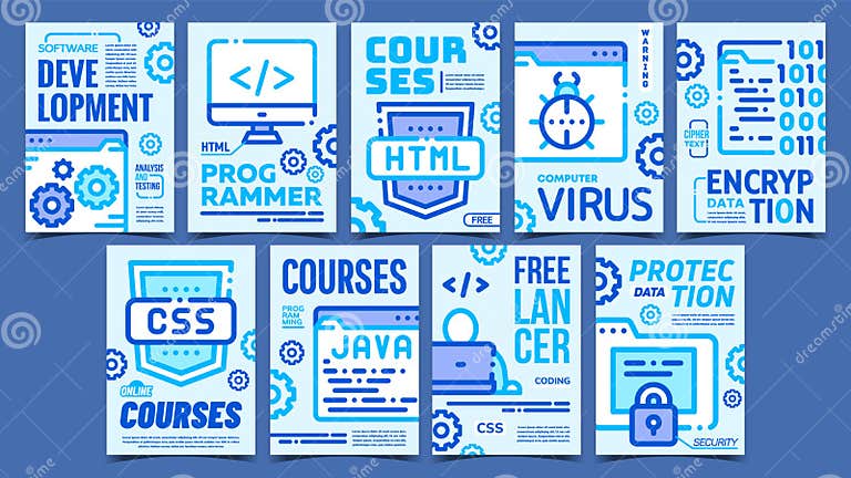 Program Coding Advertising Posters Set Vector Stock Vector ...
