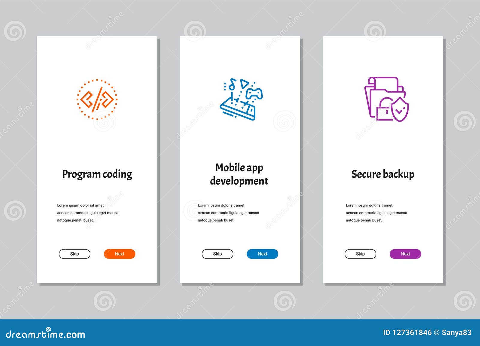 Program Coding, Mobile App Development , Secure Backup Onboarding Screens Stock Vector ...