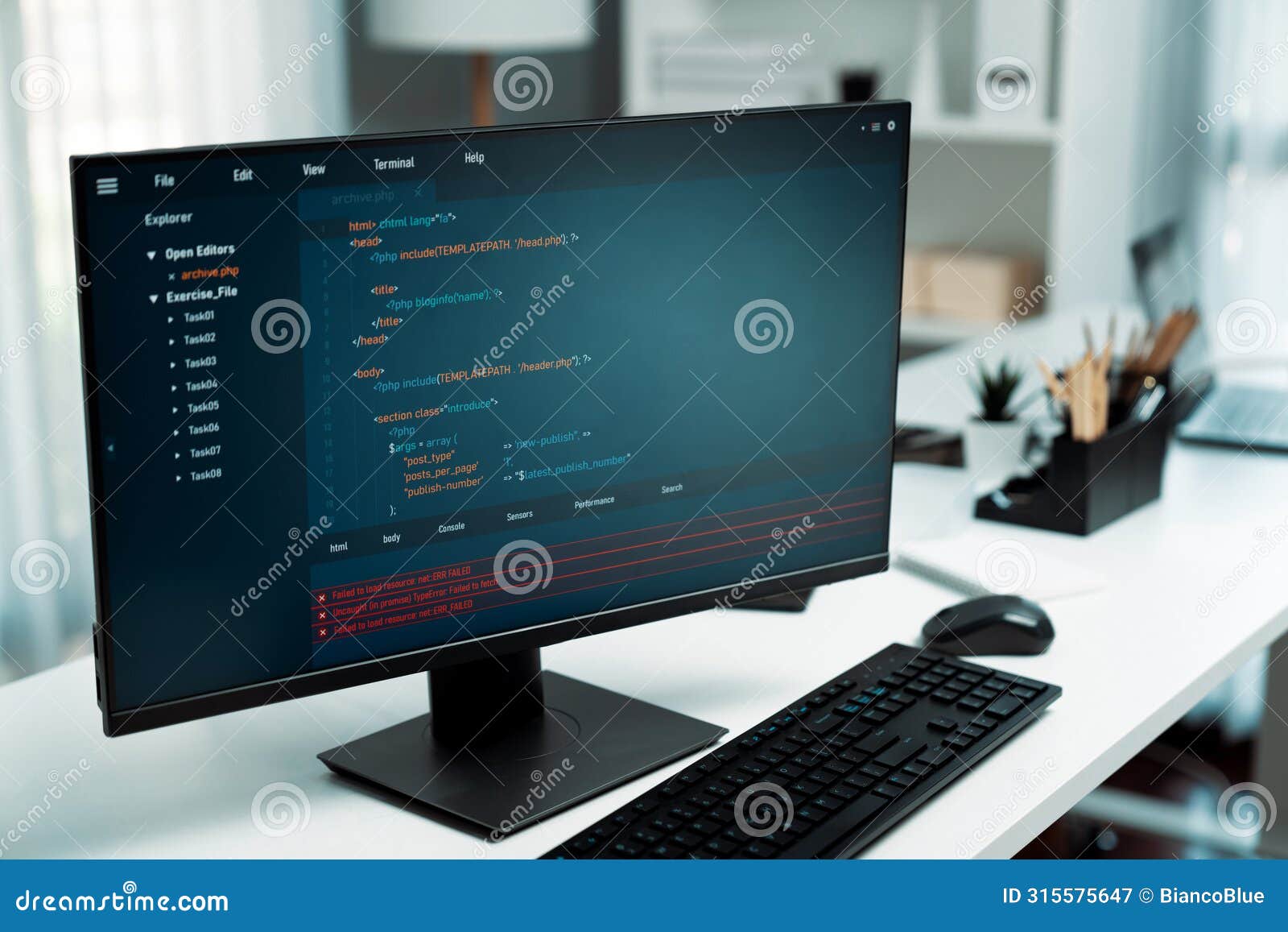 Program Coding Showing on Pc Monitor Standing on Desk Working ...