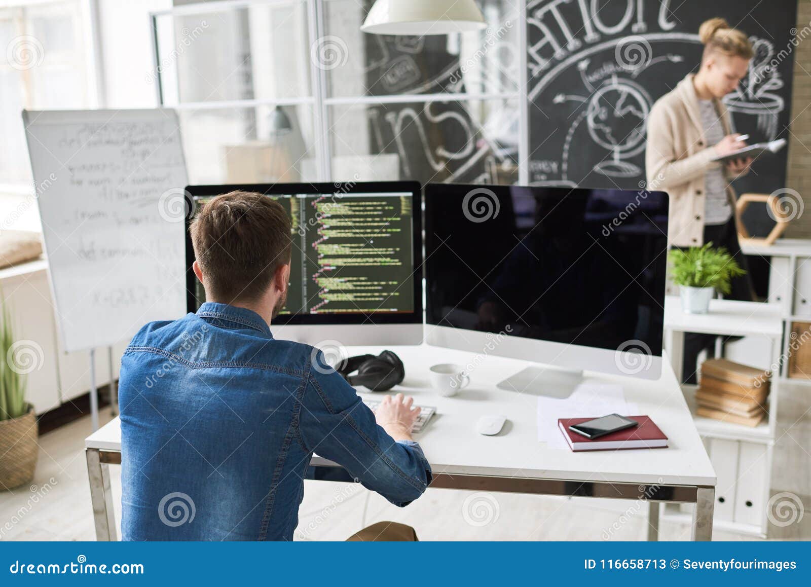 Program Developer in Modern Office Stock Image - Image of rear, work ...