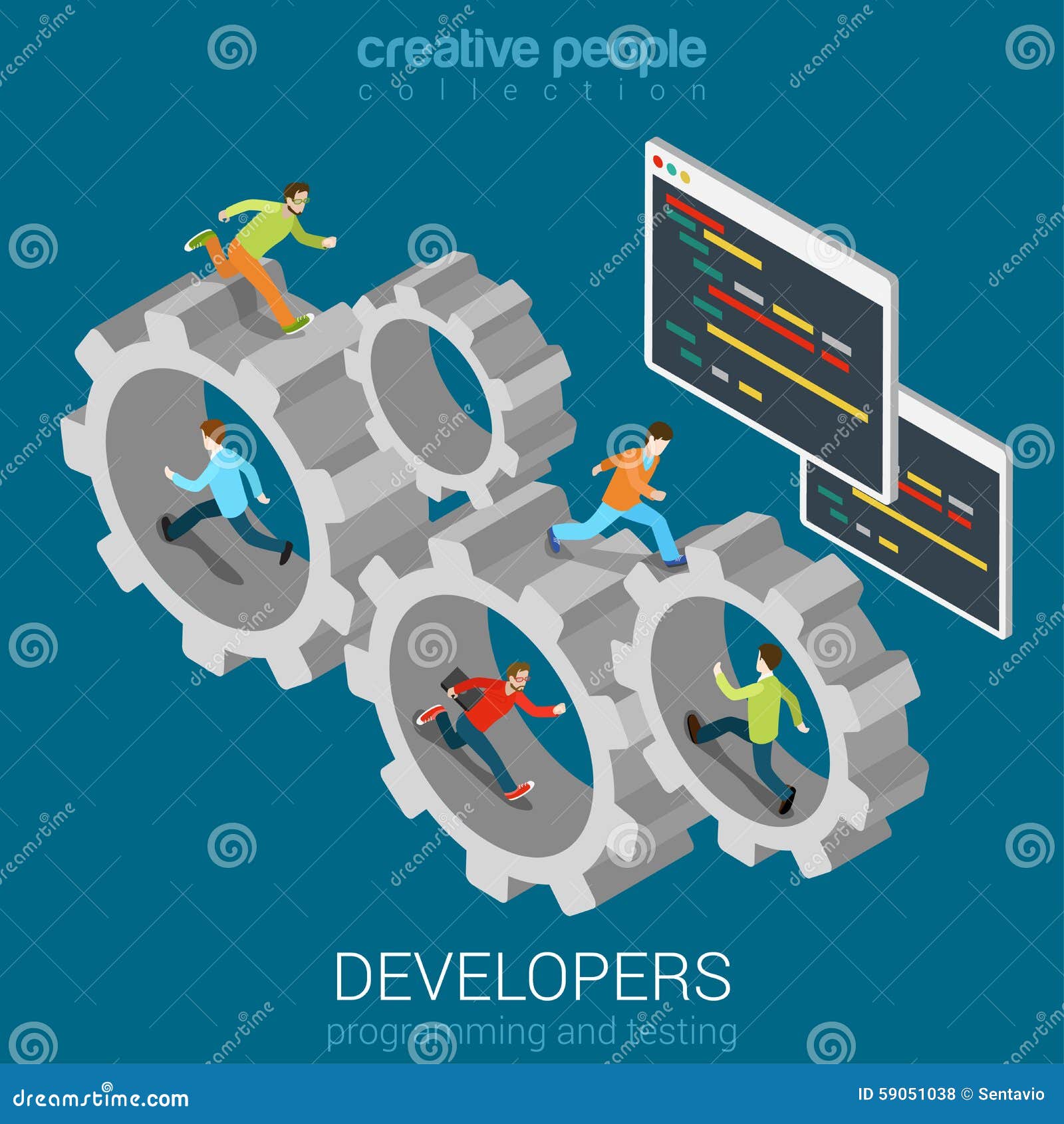 Program Developers Teamwork Cogwheel Connection Concept Stock Vector