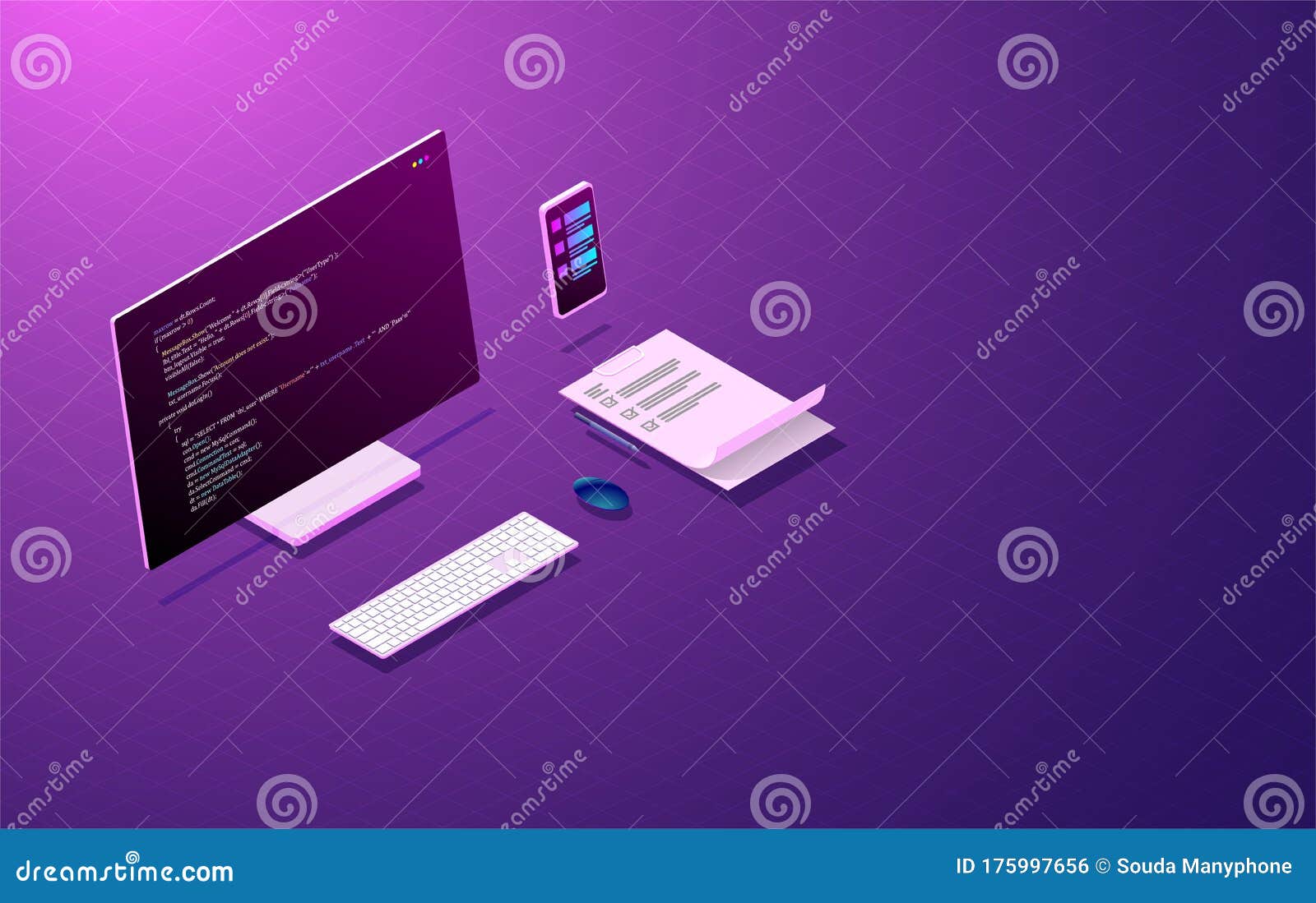 Program Development and Coding, Mobile App Design, Laptop with Virtual Interactive Screens and ...