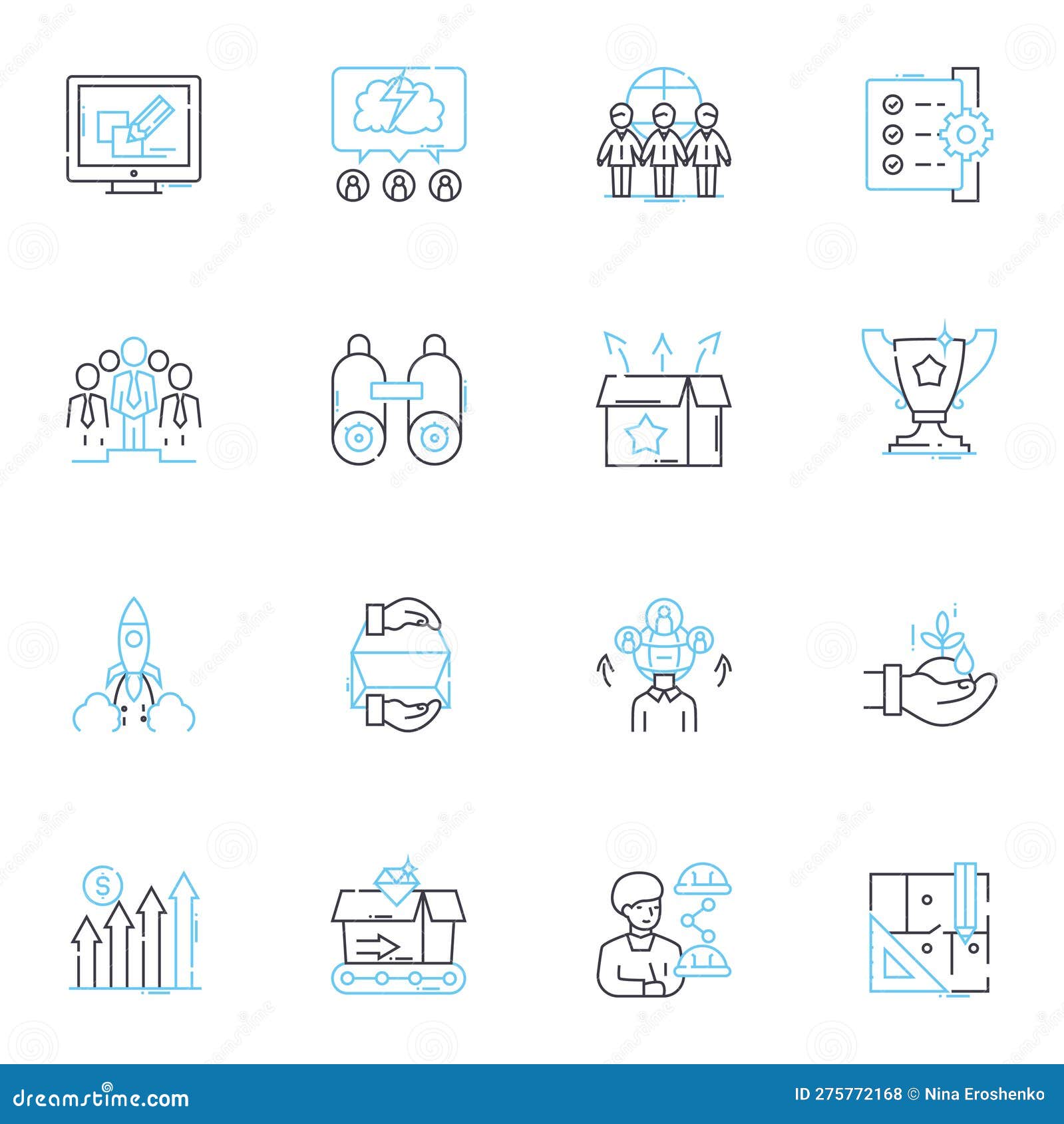 Program Initiation Linear Icons Set. Launch, Start, Commencement, Introduction, Induction ...