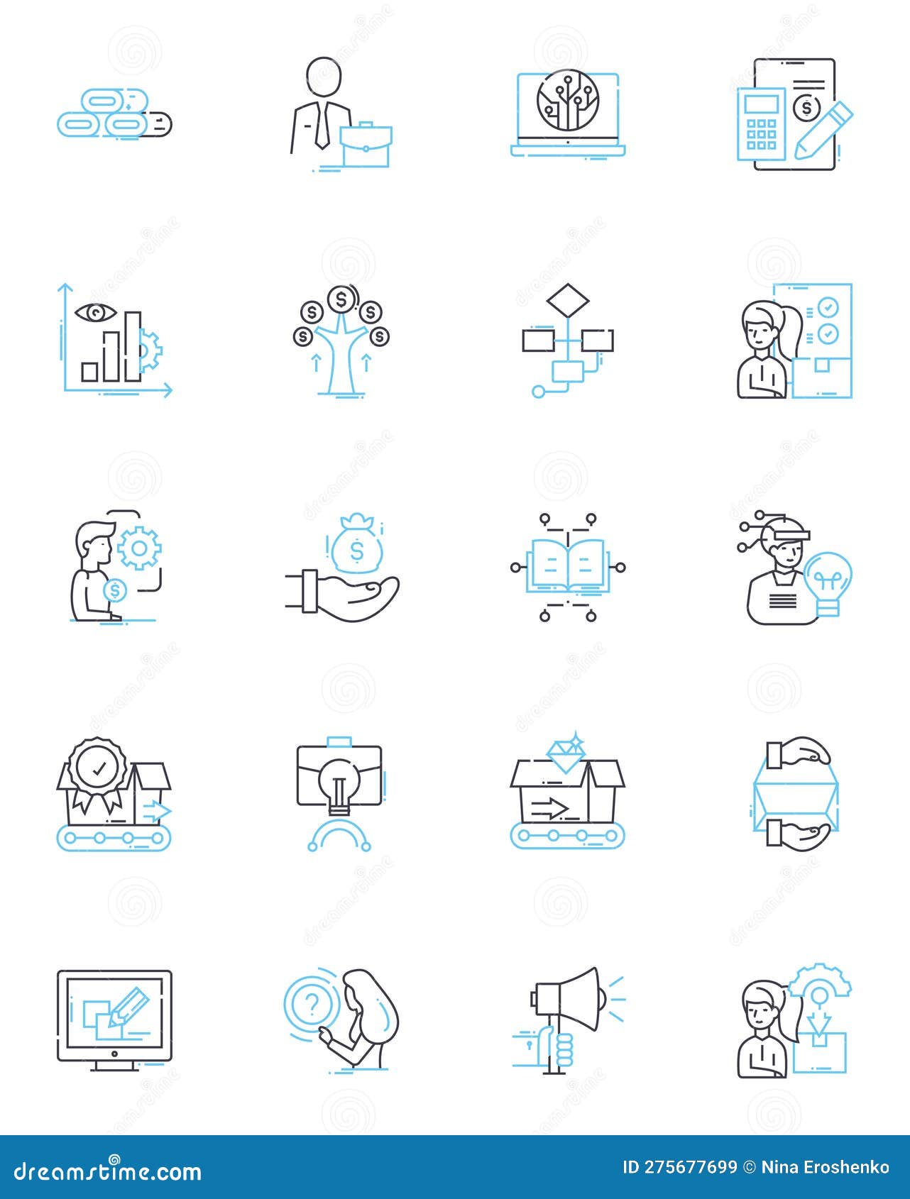 Program Initiation Linear Icons Set. Launch, Start, Commencement, Introduction, Induction ...