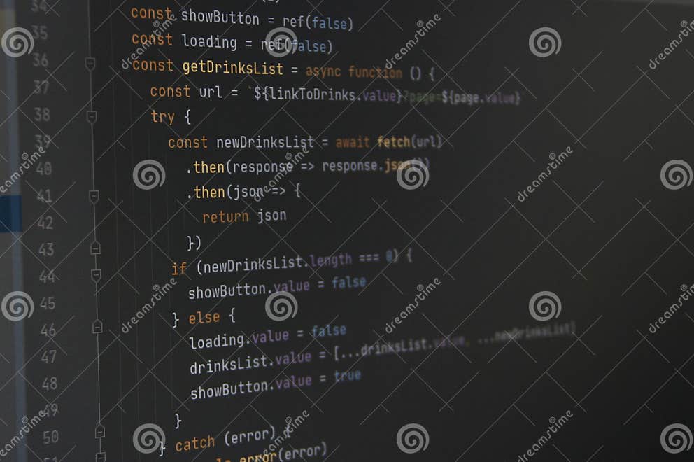 The Program Javascript Code on the Computer Black Screen. the Concept ...