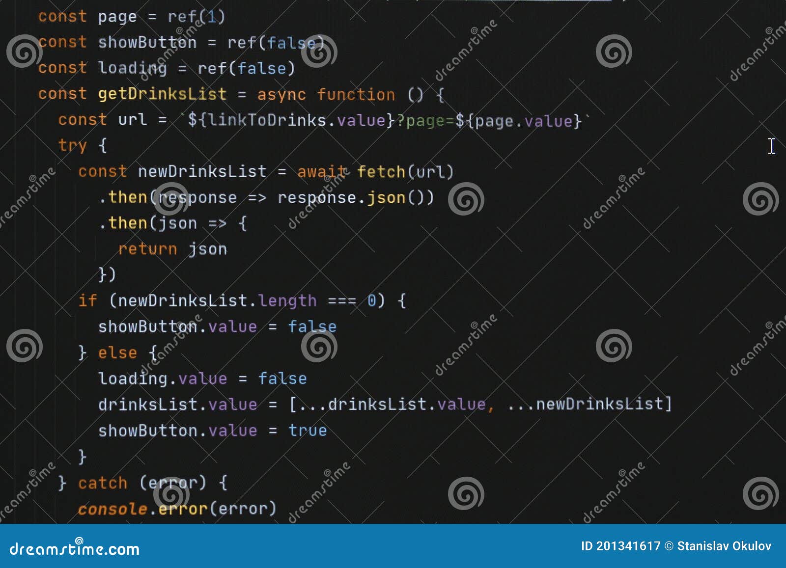 The Program Javascript Code on the Computer Black Screen. the Concept of Website, Internet ...