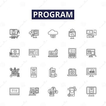 Program Line Vector Icons and Signs. Script, Compile, Run, Execute ...