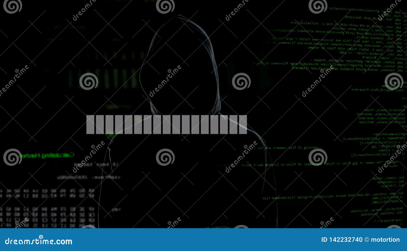 Program Loading, Criminal in Hoodie Waiting for Server Hacking, Data ...