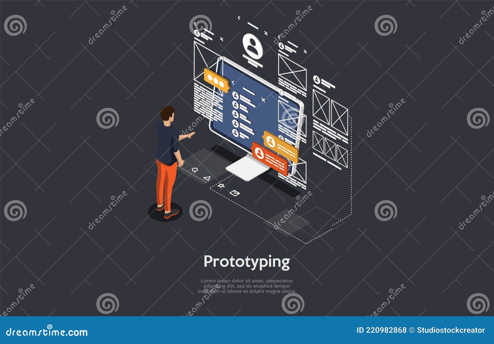 Program Prototyping Process Concept Design. Cartoon 3D Style, Vector ...