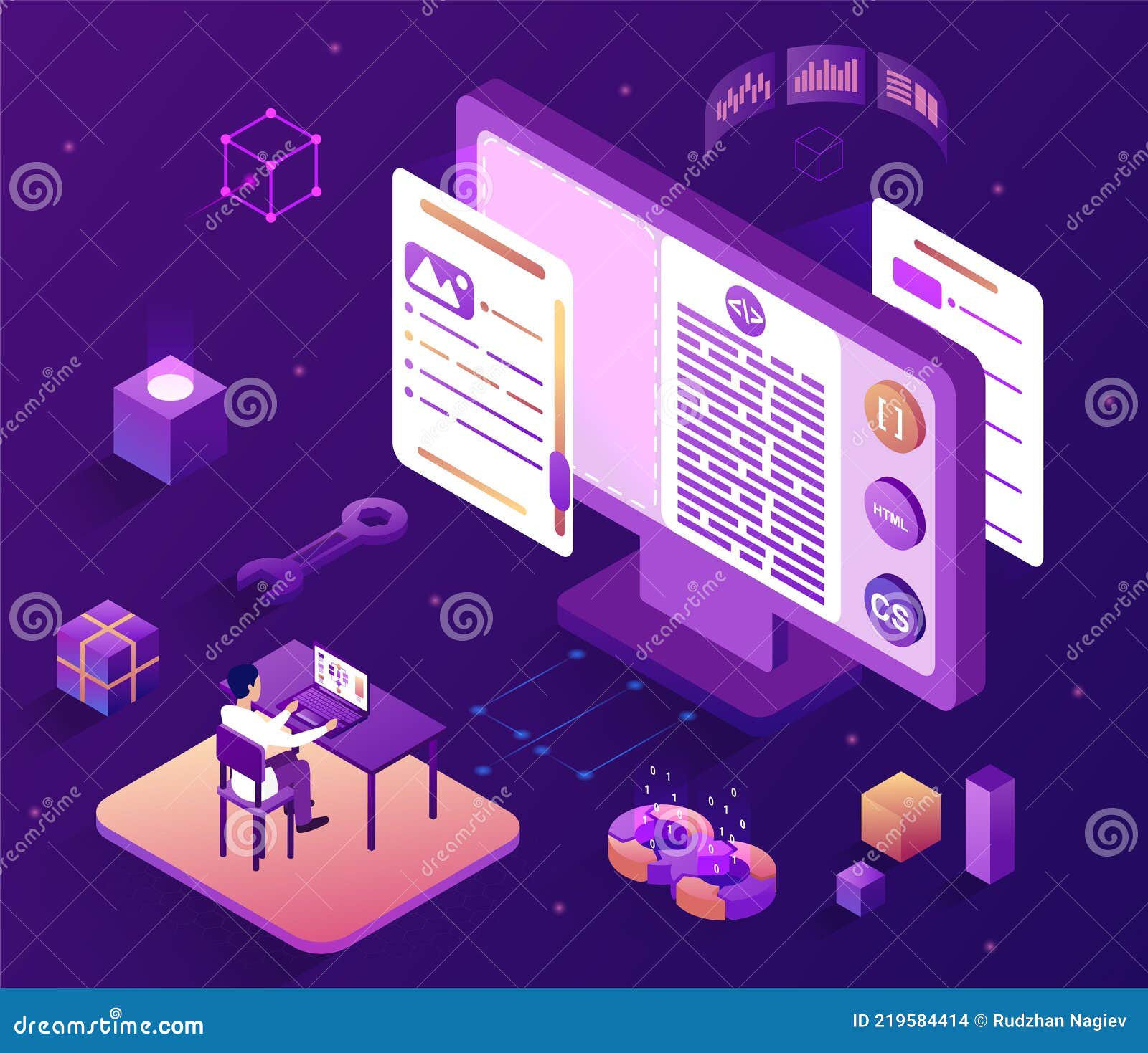 Program Software Interface on Device by Engineer Stock Vector - Illustration of computer, office ...