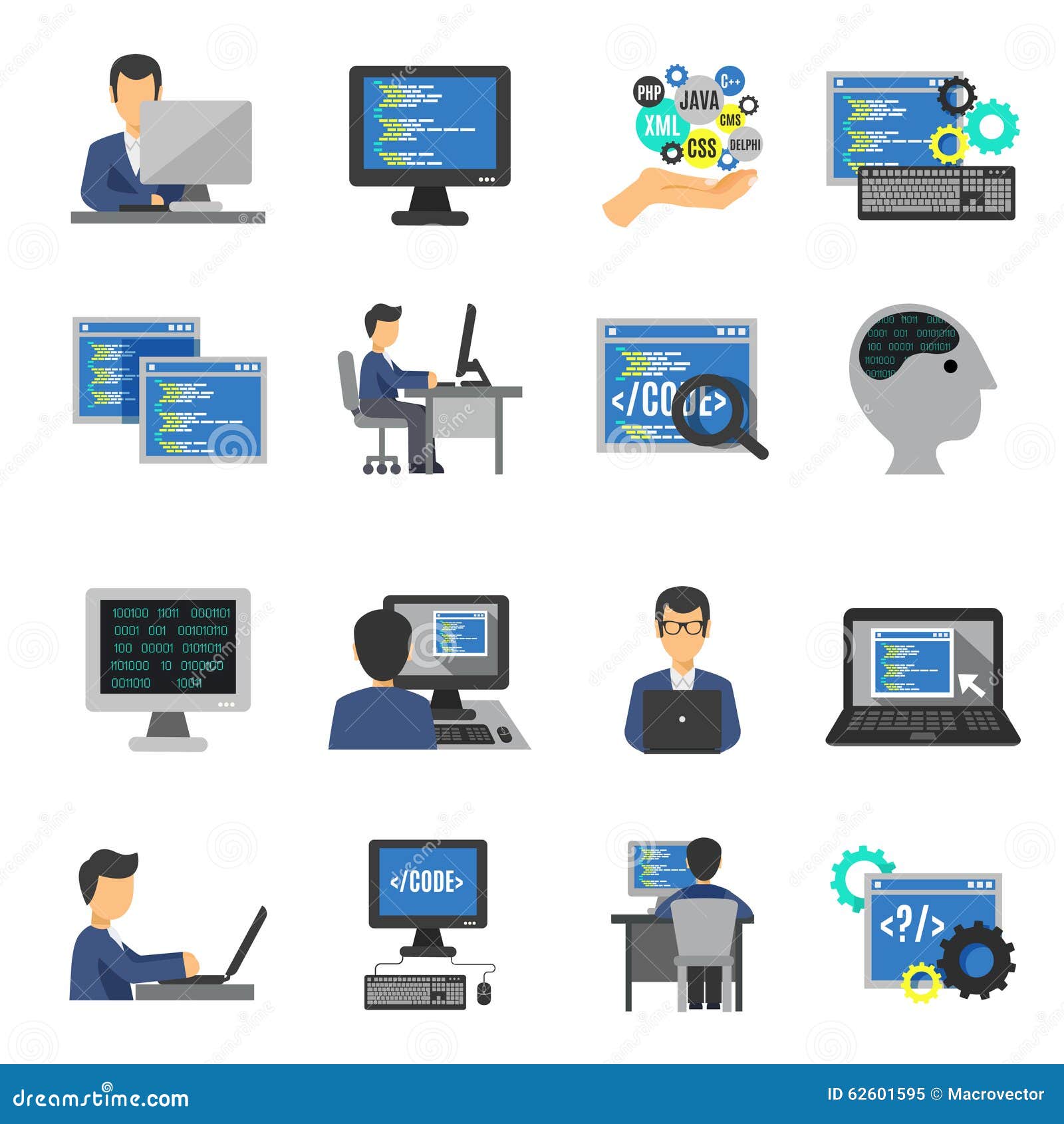 Programador Icons Flat Set ilustração do vetor. Ilustração de ...