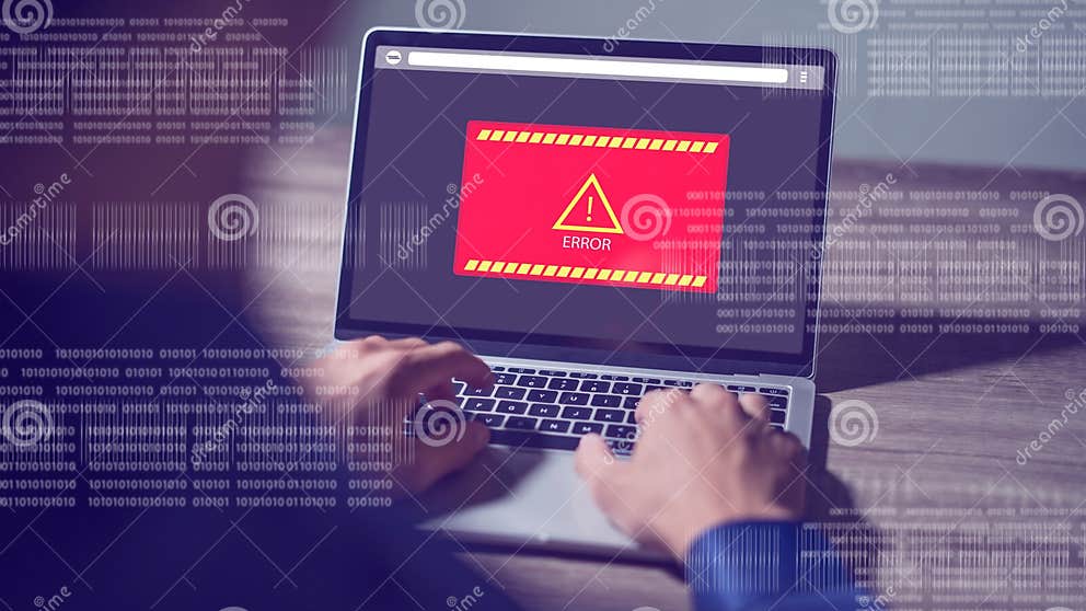 Programador Que Utiliza Laptop Con Advertencia Triangular Firma Criptografía Virus De Hacker ...