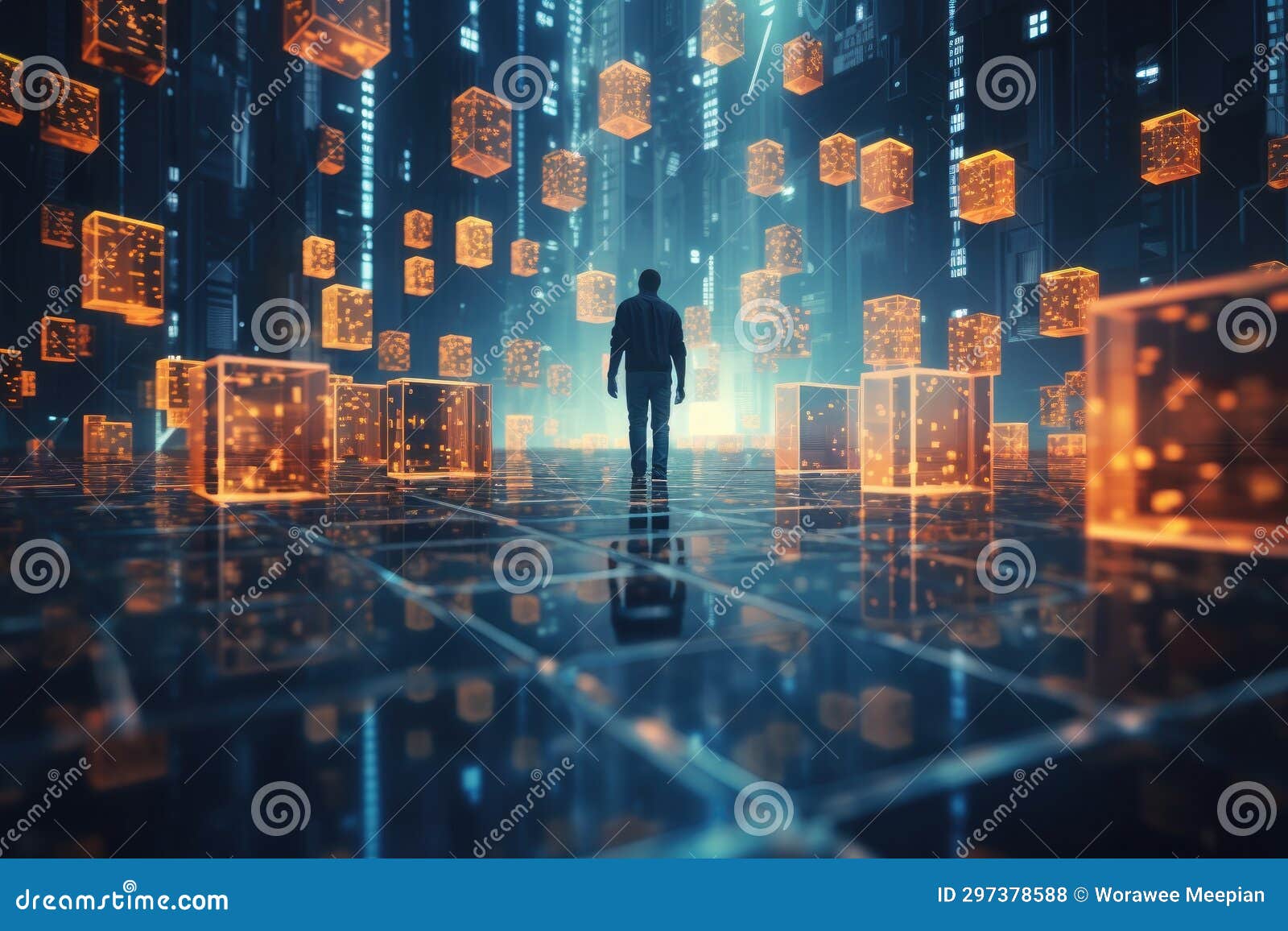 Programer at Data Center with Cyberspace. Technology Background Stock ...