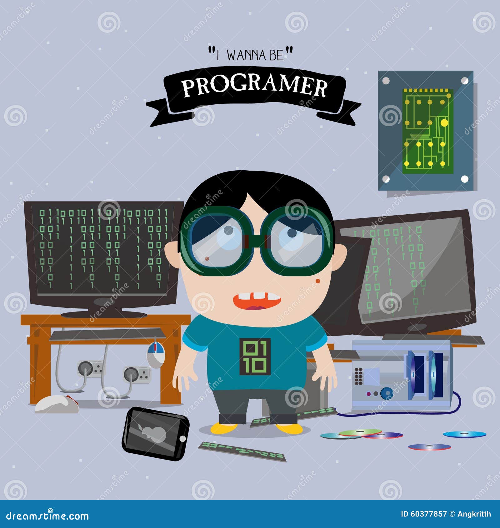 Programer kid character - stock illustration. Illustration of desk ...