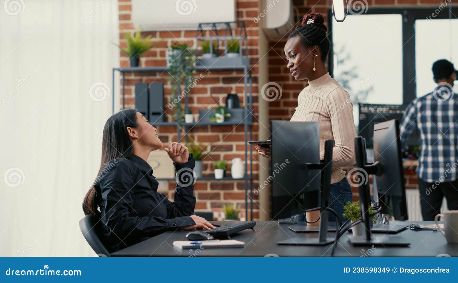 Programer Standing Up Holding Digital Tablet Talking with Coder Sitting ...