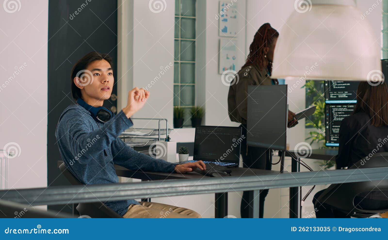 Programer Typing Source Code on Computer and Turning Head To Use Ar Hologram Stock Image - Image ...