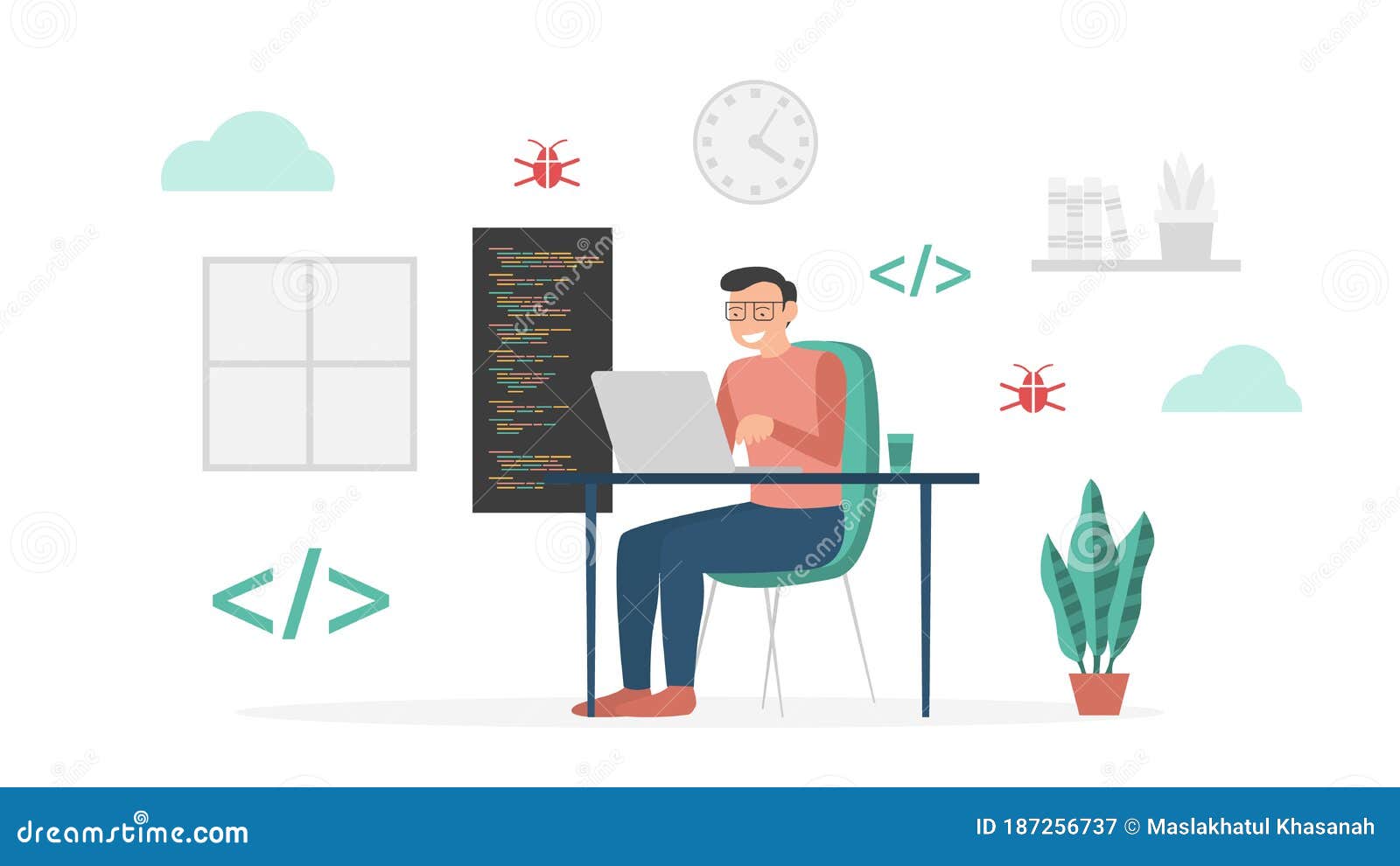 Programer Working on Laptop Coding Programming Web Development Software ...