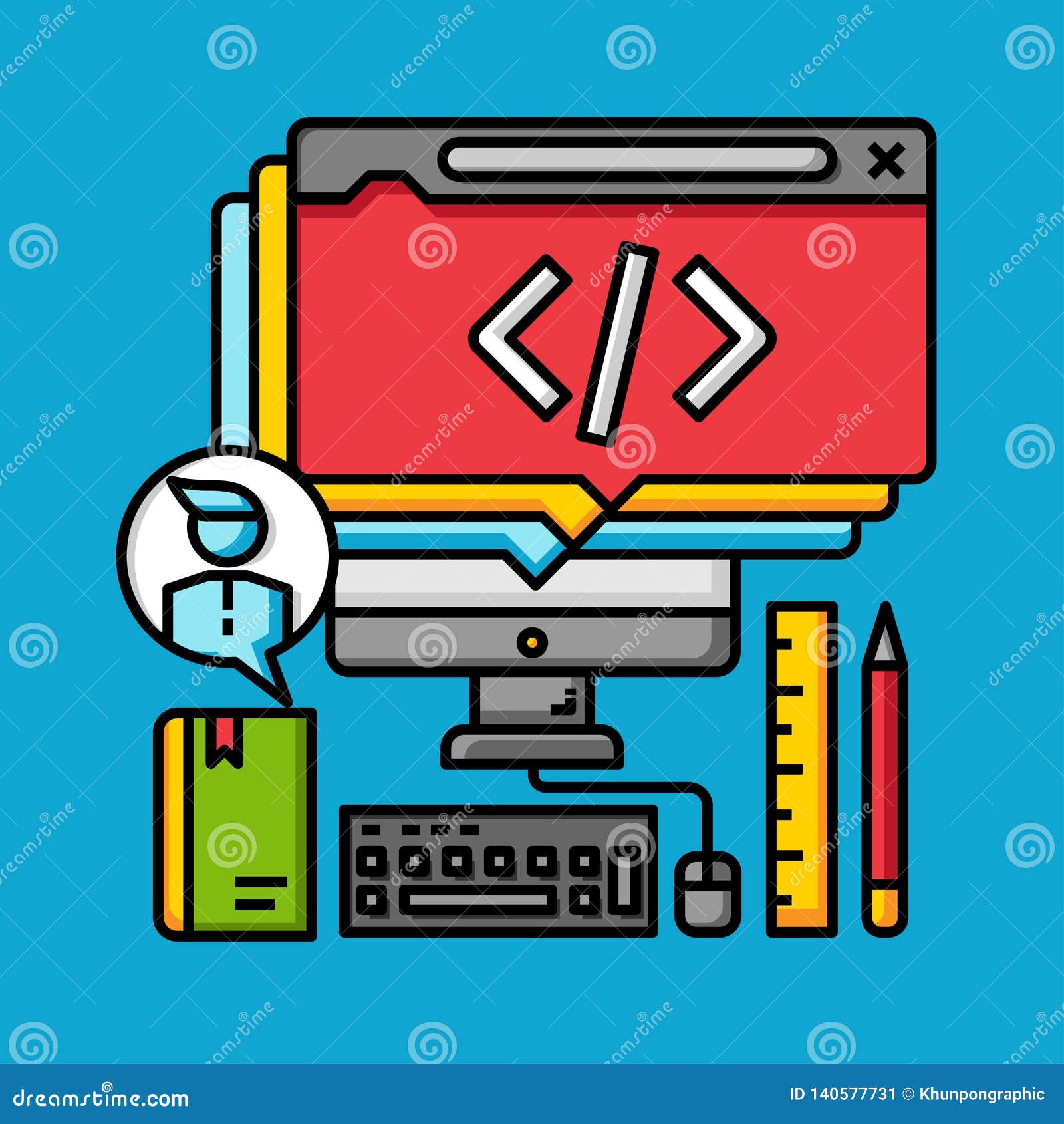 Programing Coding Concept Developer Script Connection Flat Design Stock Vector Illustration 3512
