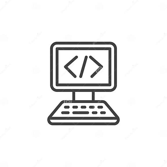 Programing, Coding Line Icon Stock Vector - Illustration of computer ...