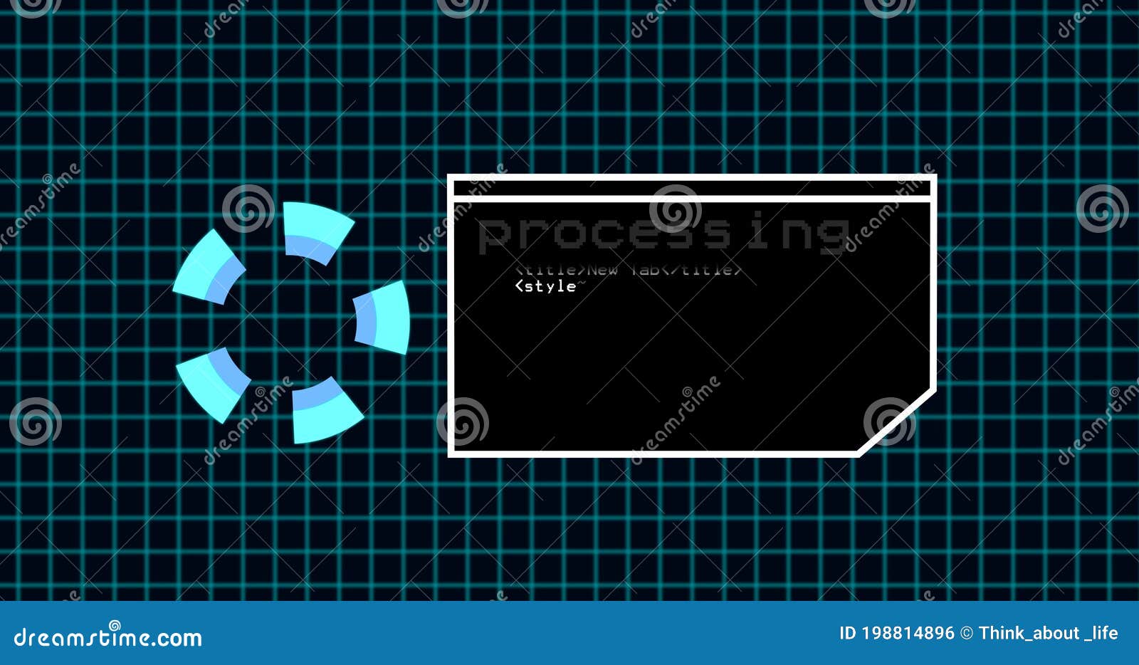Programing Coding Process On Terminal Control Panel Data Processing Panel With Grid Line Over