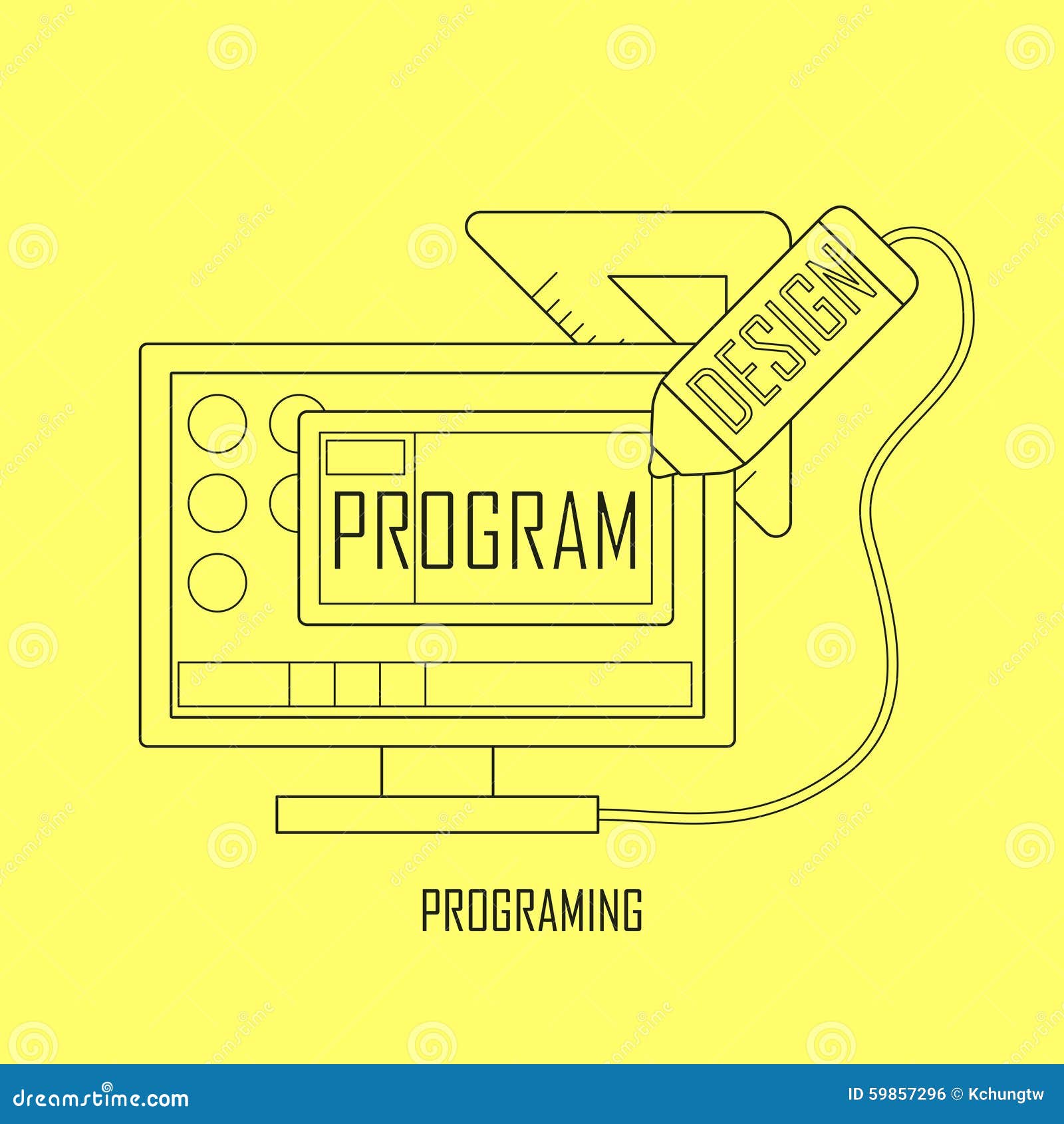 Programing Concept in Thin Line Style Stock Vector - Illustration of ...