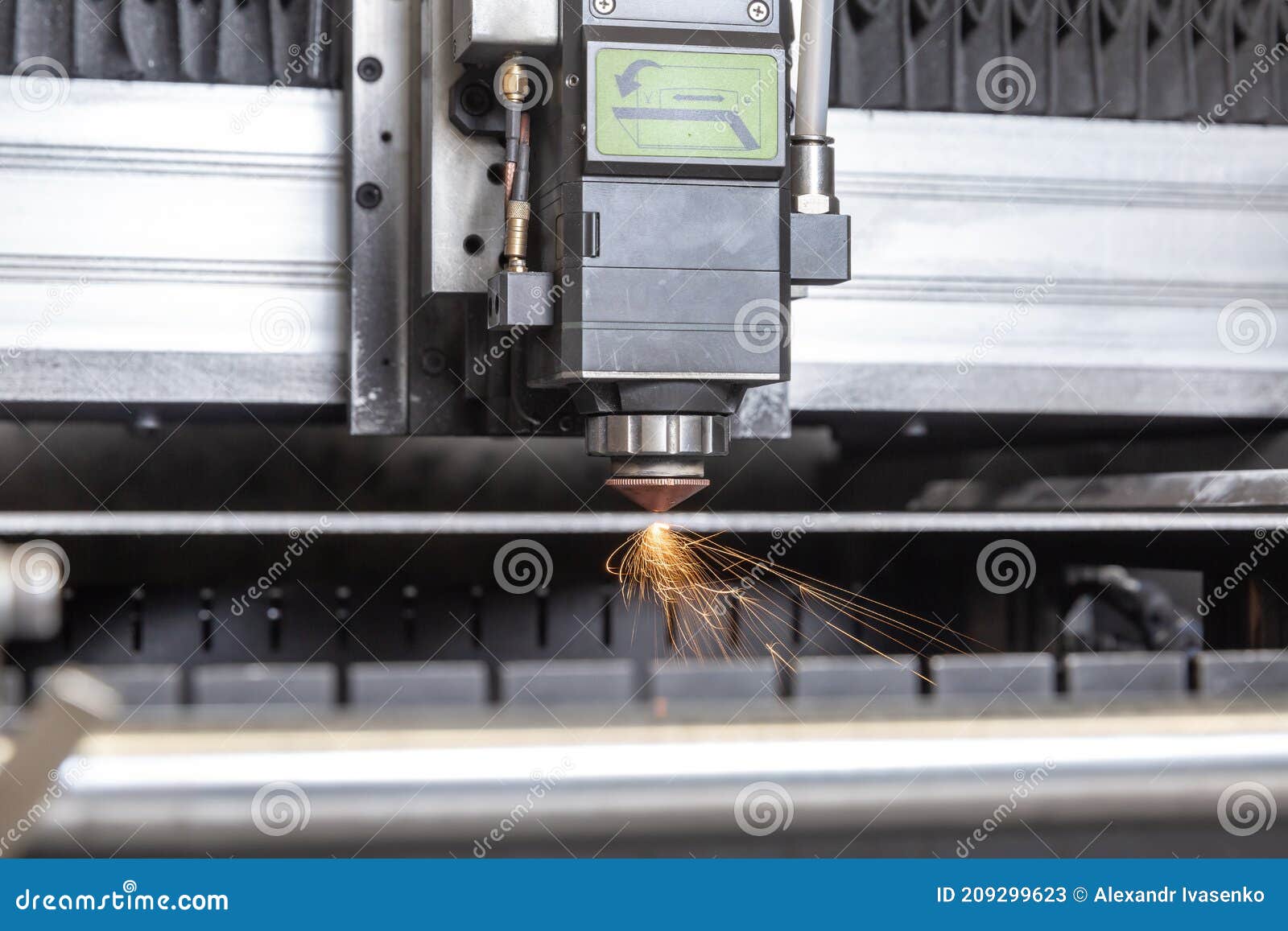 Programmable Machine for Laser Cutting of Metal. Sparks from Laser ...