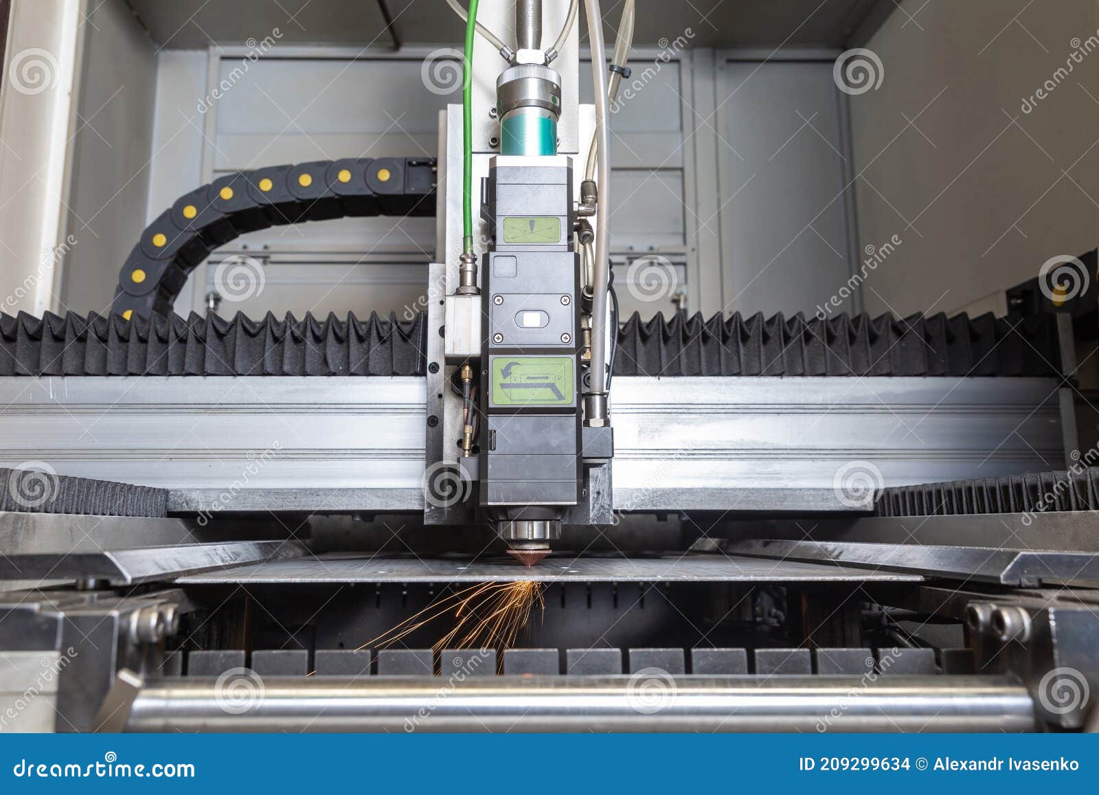 Programmable Machine for Laser Cutting of Metal. Sparks from Laser ...