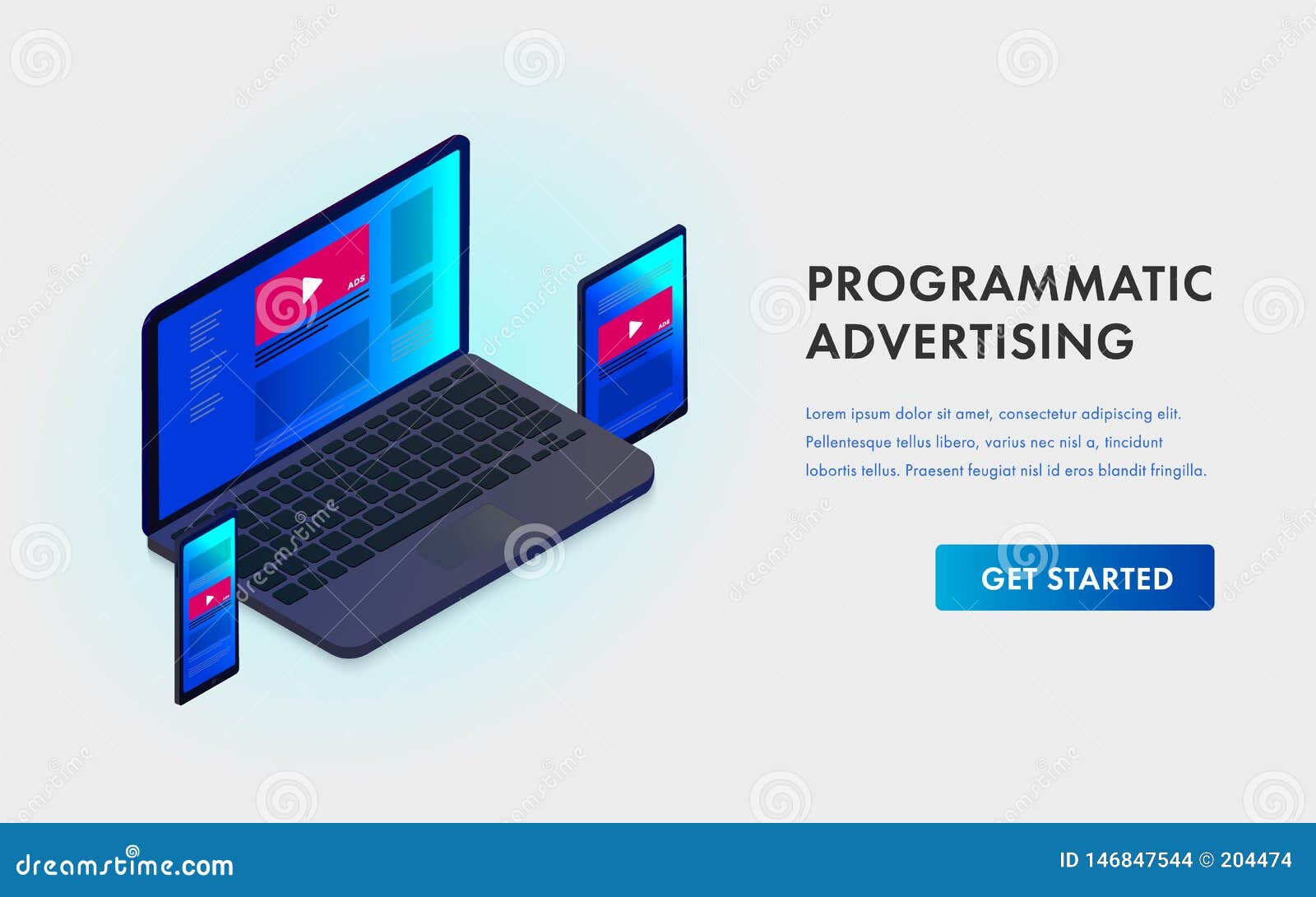 Programmatic Advertising and Native Targeting Marketing Isometric ...