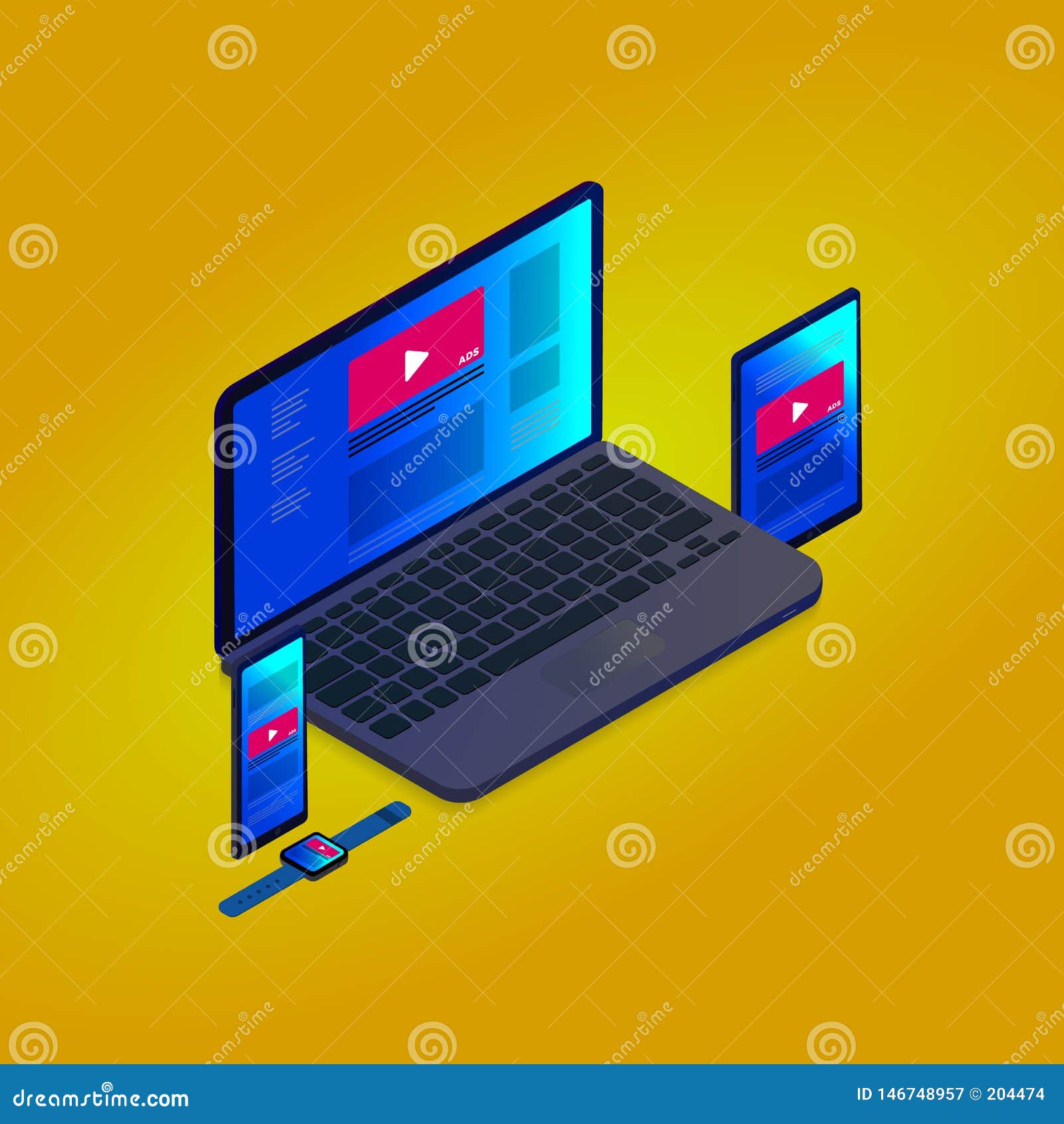 Programmatic Targeting Marketing and Native Advertising Isometric ...