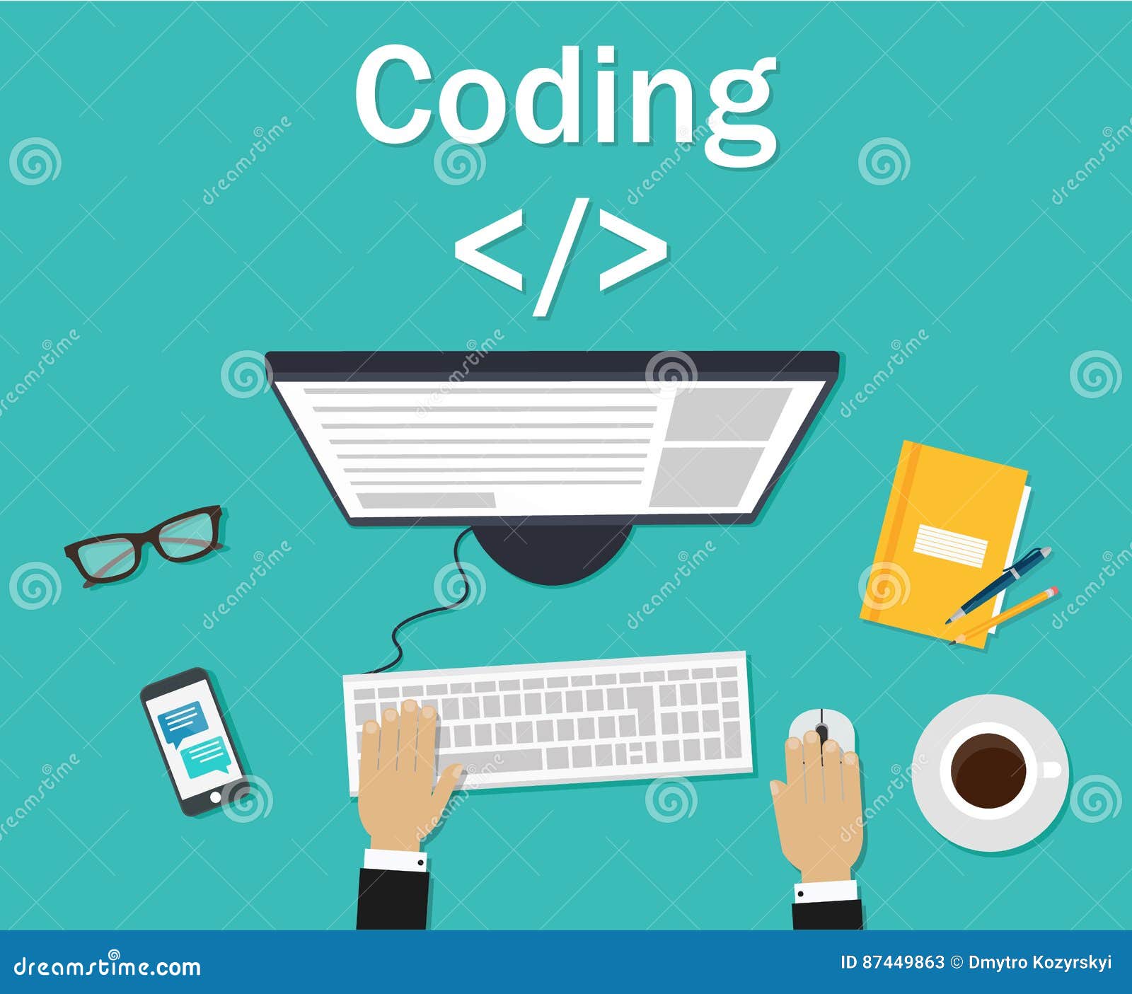 Programmatore, Codificatore Nel Posto Di Lavoro Che Si Siede Ad Un ...