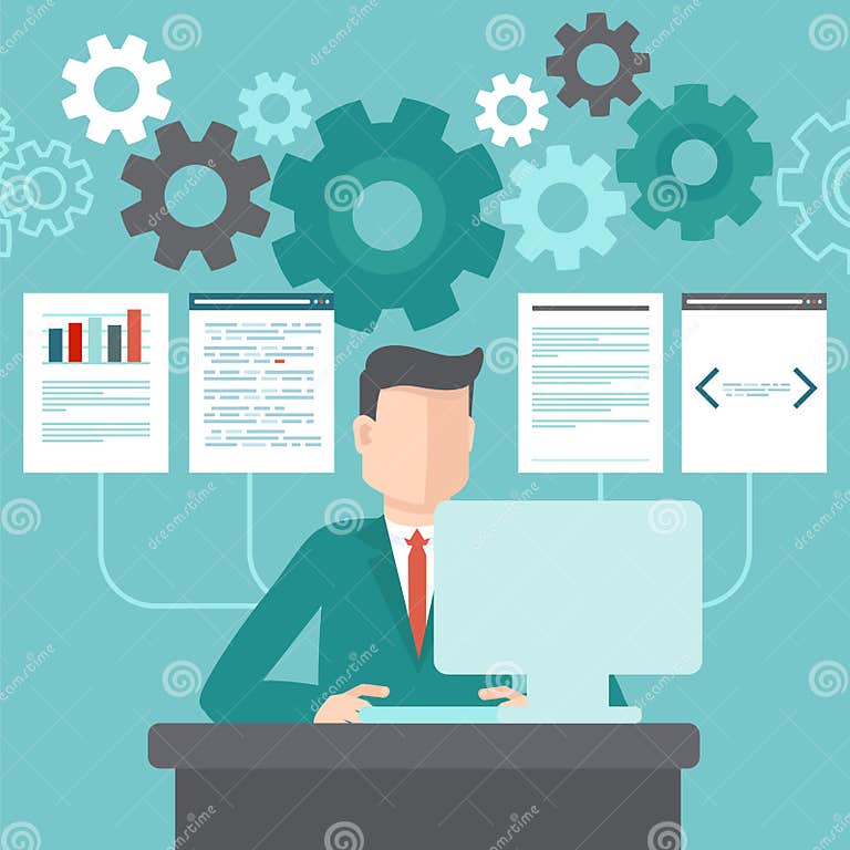 Programmatore Di Vettore Che Lavora Al Codice Illustrazione Vettoriale ...