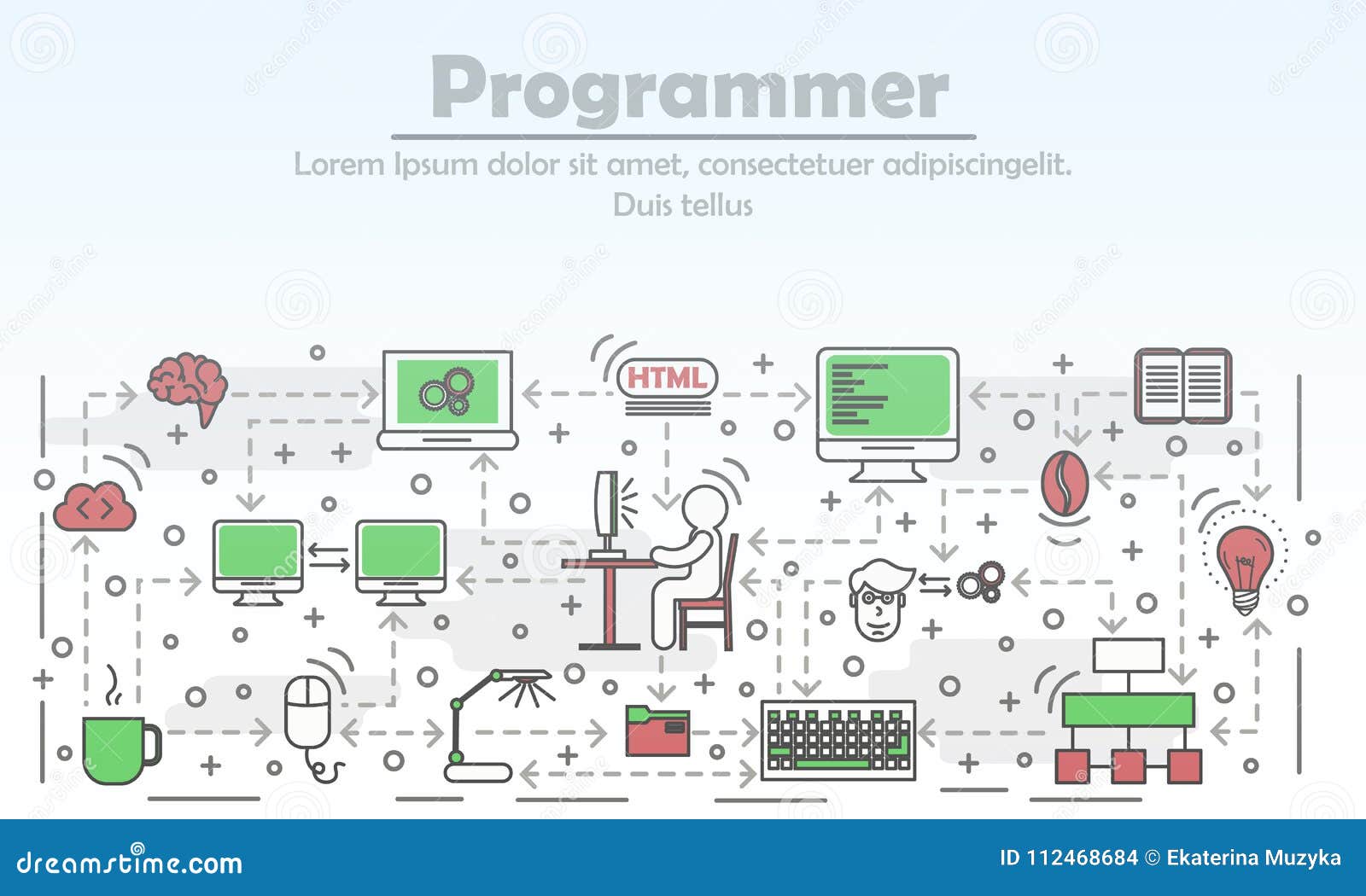 Programmer Advertising Vector Flat Line Art Illustration Stock Vector ...