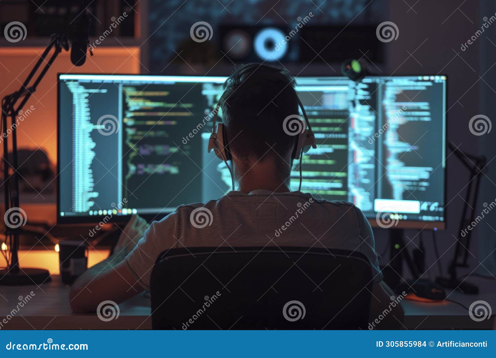 Programmer or Analyst Working on Computer, Coding Stock Illustration ...