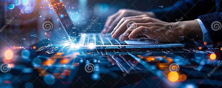 Programmer Analyzing Coding on Futuristic Virtual Interface - Data Scientist AI Algorithm IoT ...