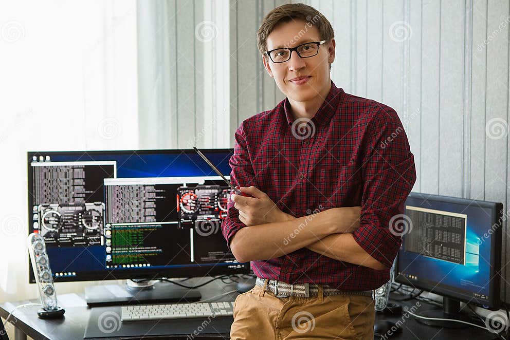 Programmer bitcoin mining stock image. Image of computer - 97534195