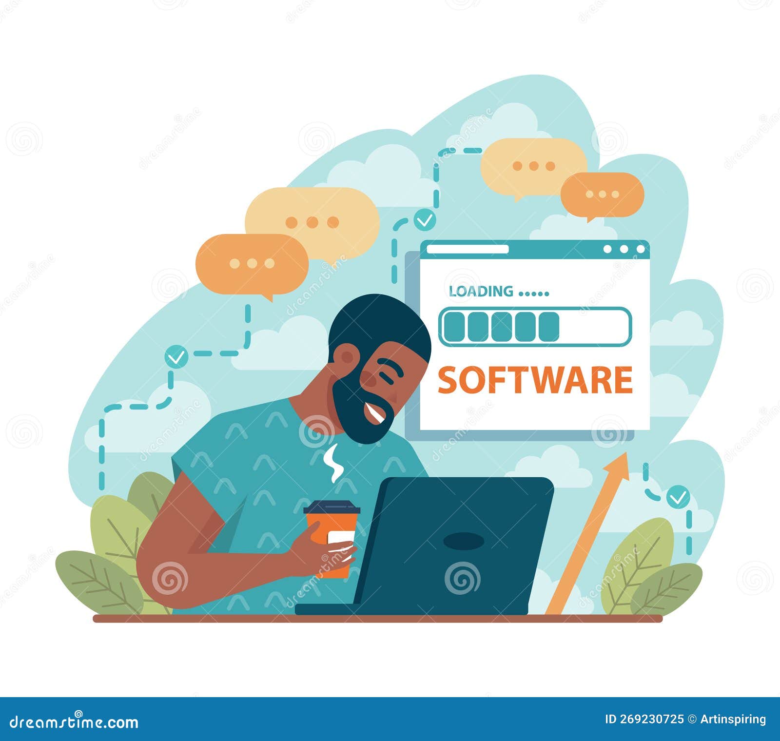 Programmer Black Male Character Coding Testing And Writing Programs Stock Vector