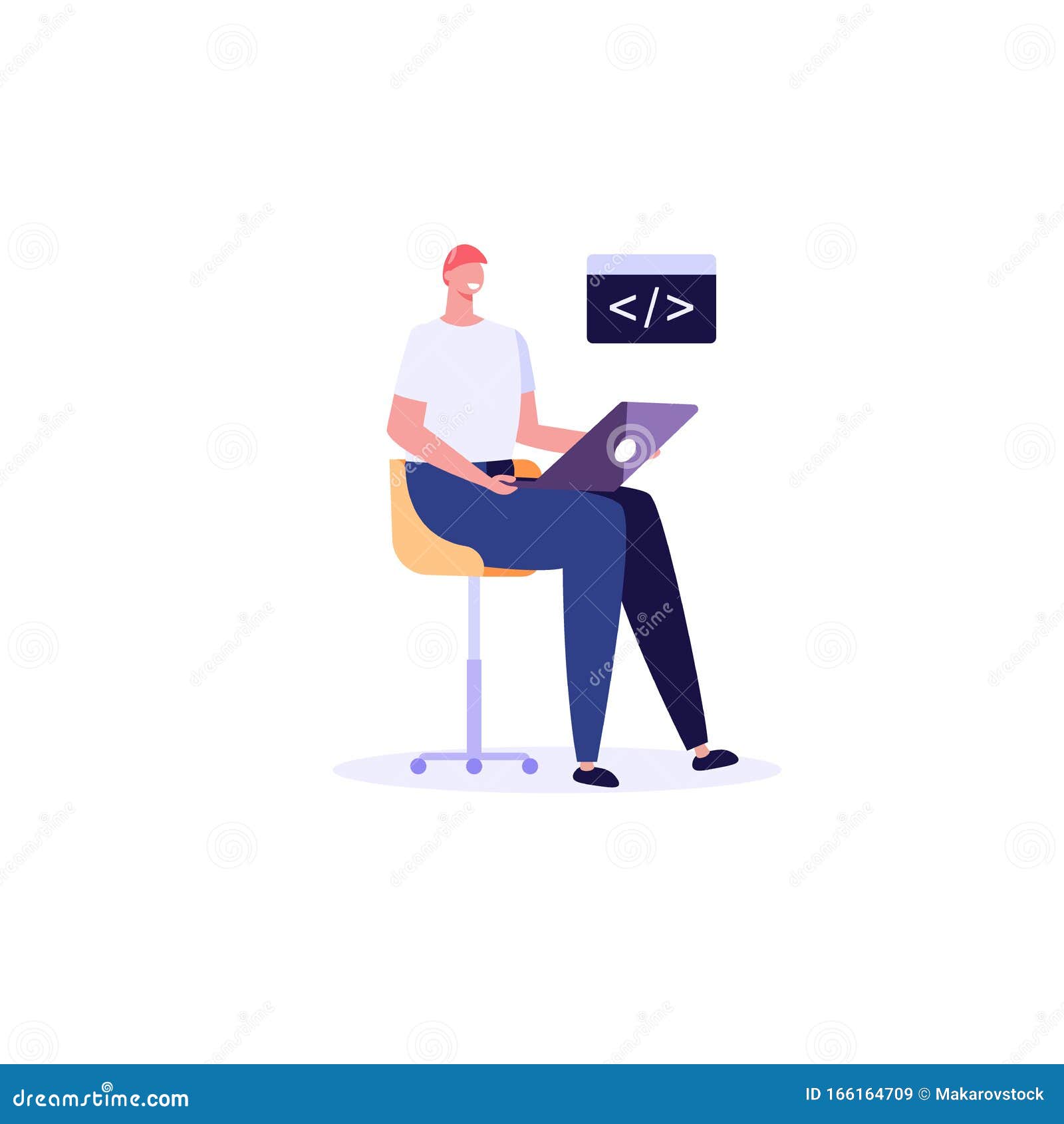 Programmer on Chair Writes Code. Concept of Programming, Software, Web ...