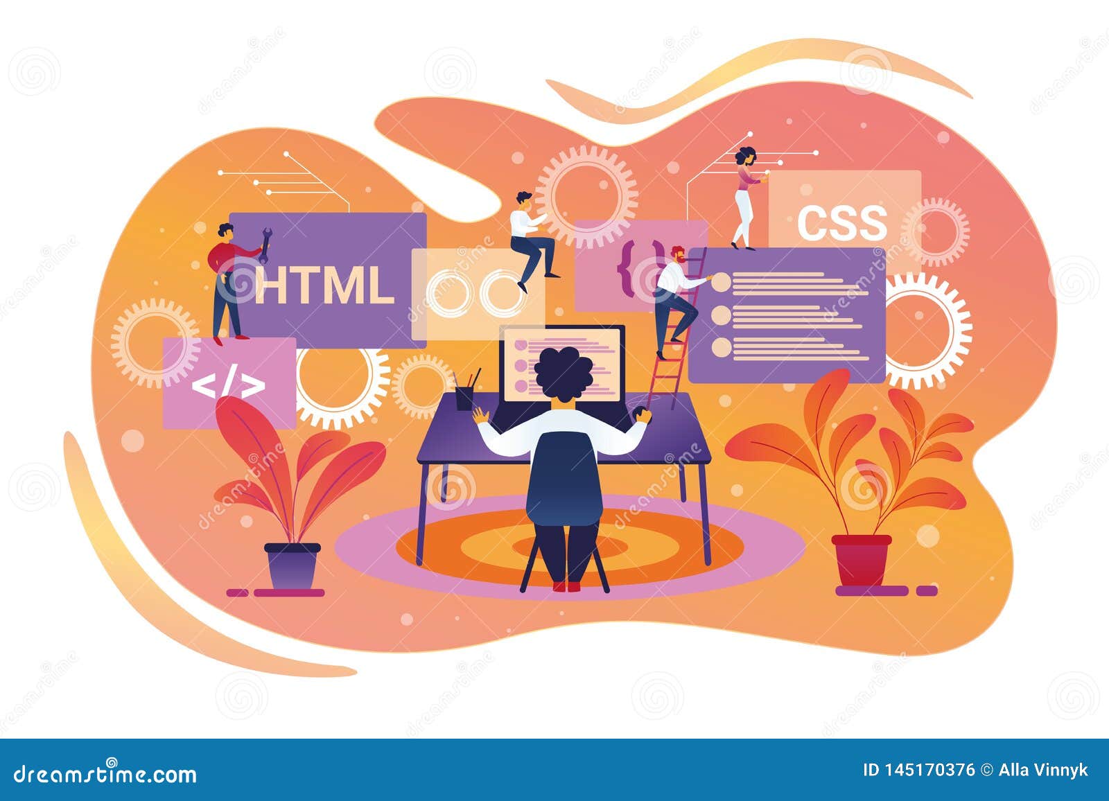 Programmer Character Working on Laptop. Teamwork Stock Vector ...