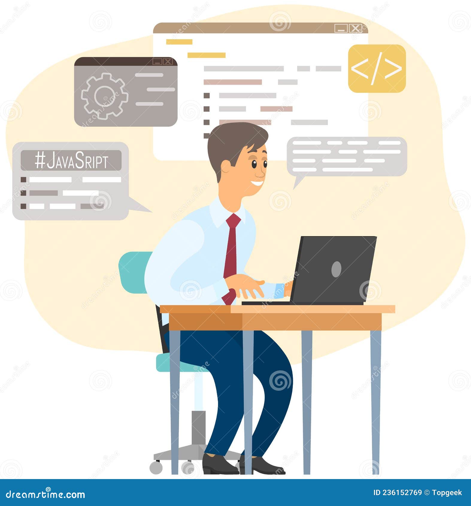 A Coder Looking At The Diagrams And Touching The Computer Screen Vector ...