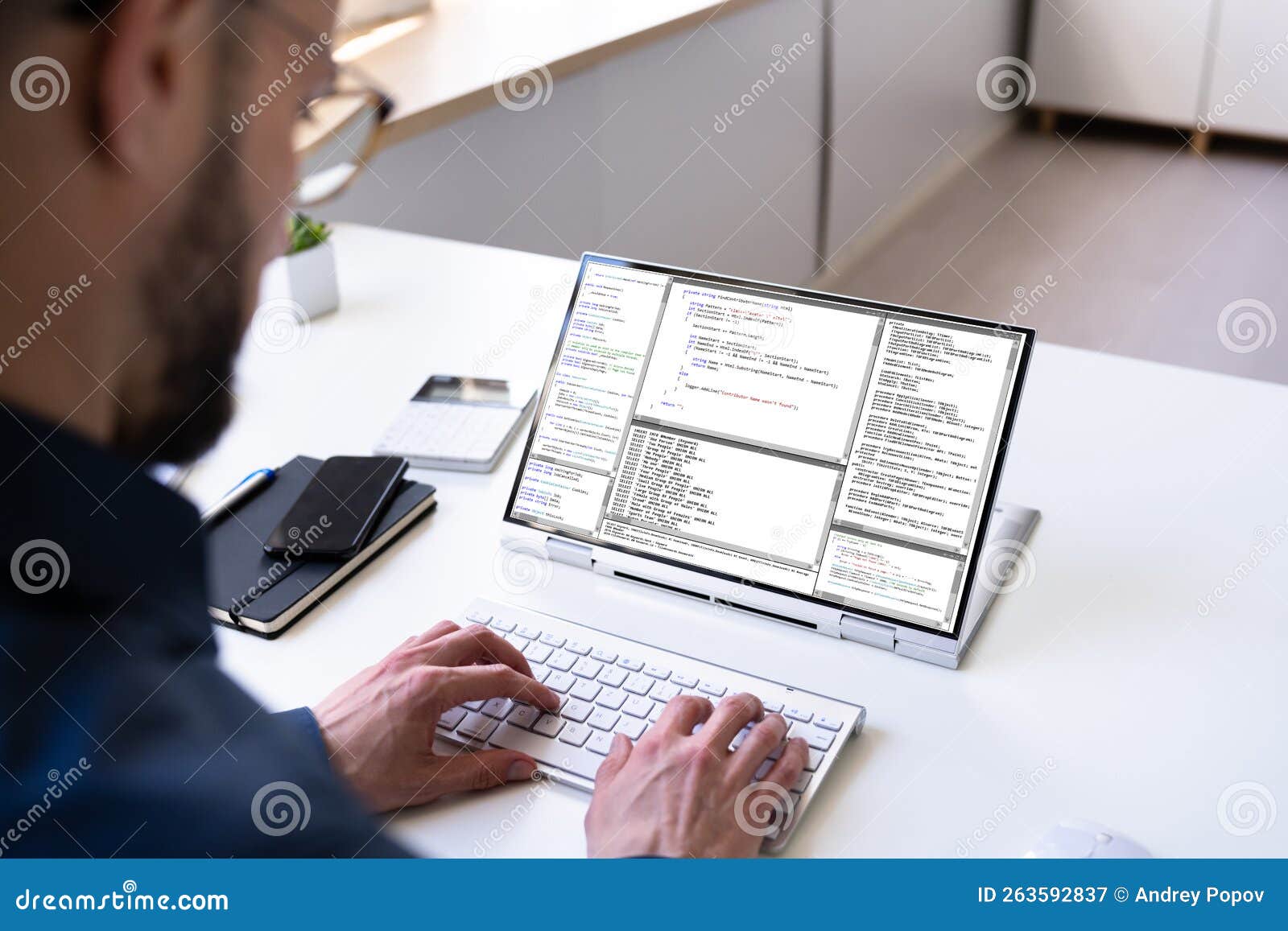 Programmer or Coder at Office Desk Stock Image - Image of working, laptop: 263592837