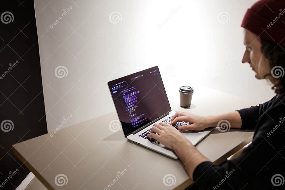 Programmer and Coder Working in the Development Environment. Programmer`s Workplace Stock Image ...