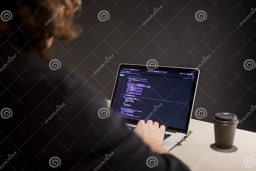 Programmer and Coder Working in the Development Environment. Programmer`s Workplace Stock Photo ...