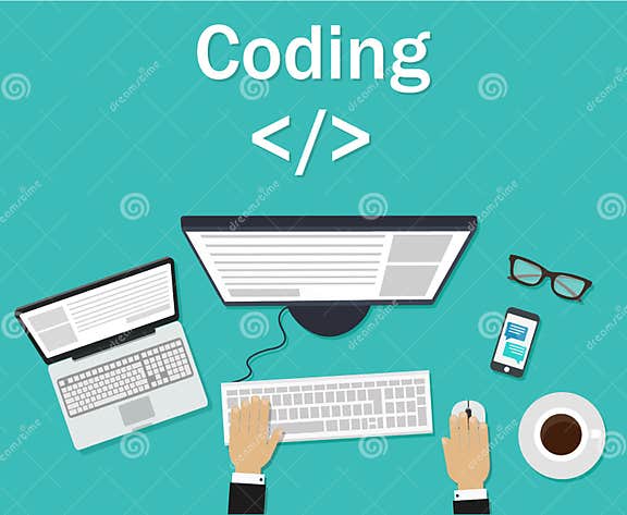 Programmer, Coder in the Workplace Sitting at a Computer. Software Coding, Programming Languages ...