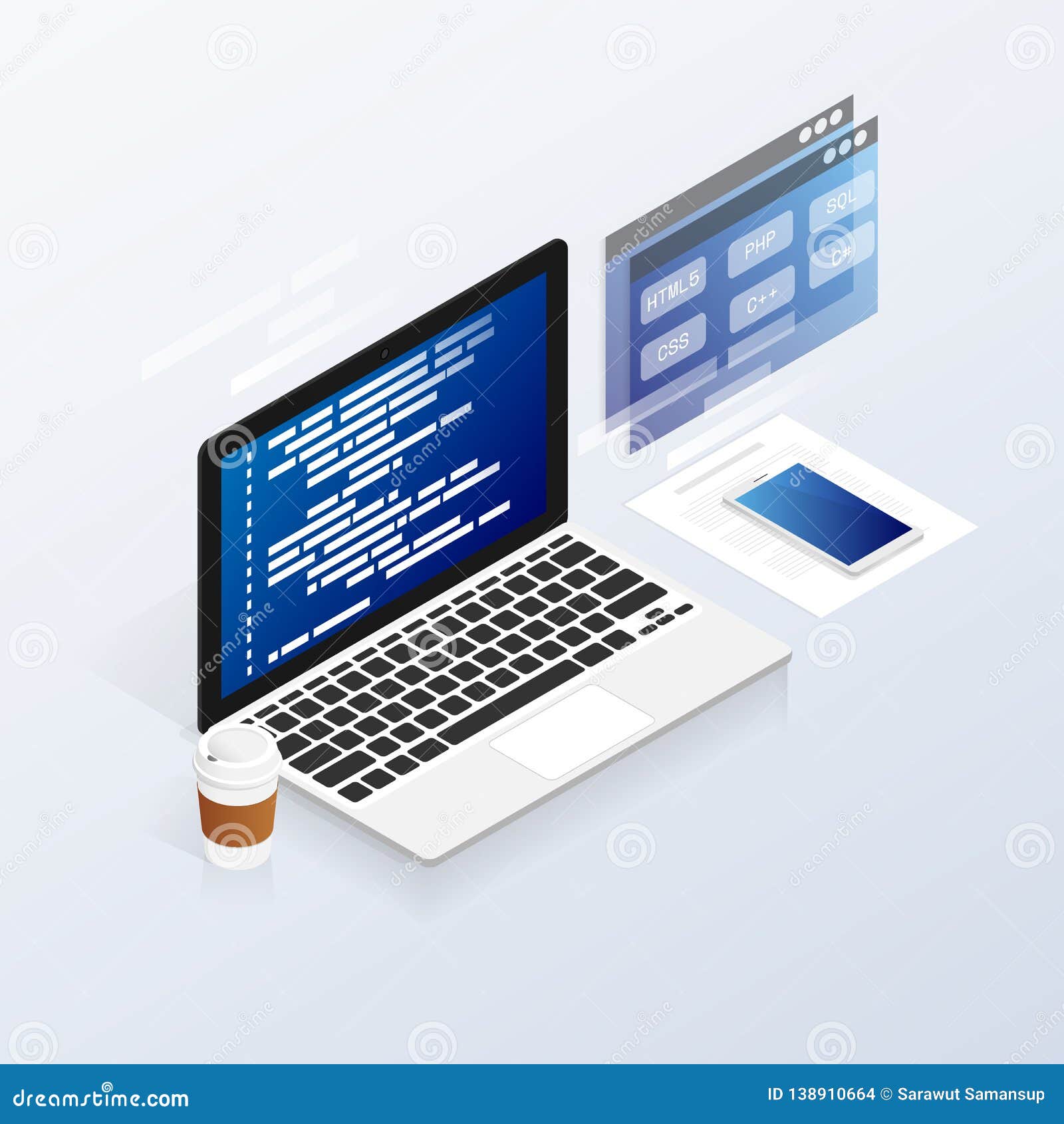 Programmer Coding Binary Computer Isometric Flat Vector Stock Vector Illustration Of