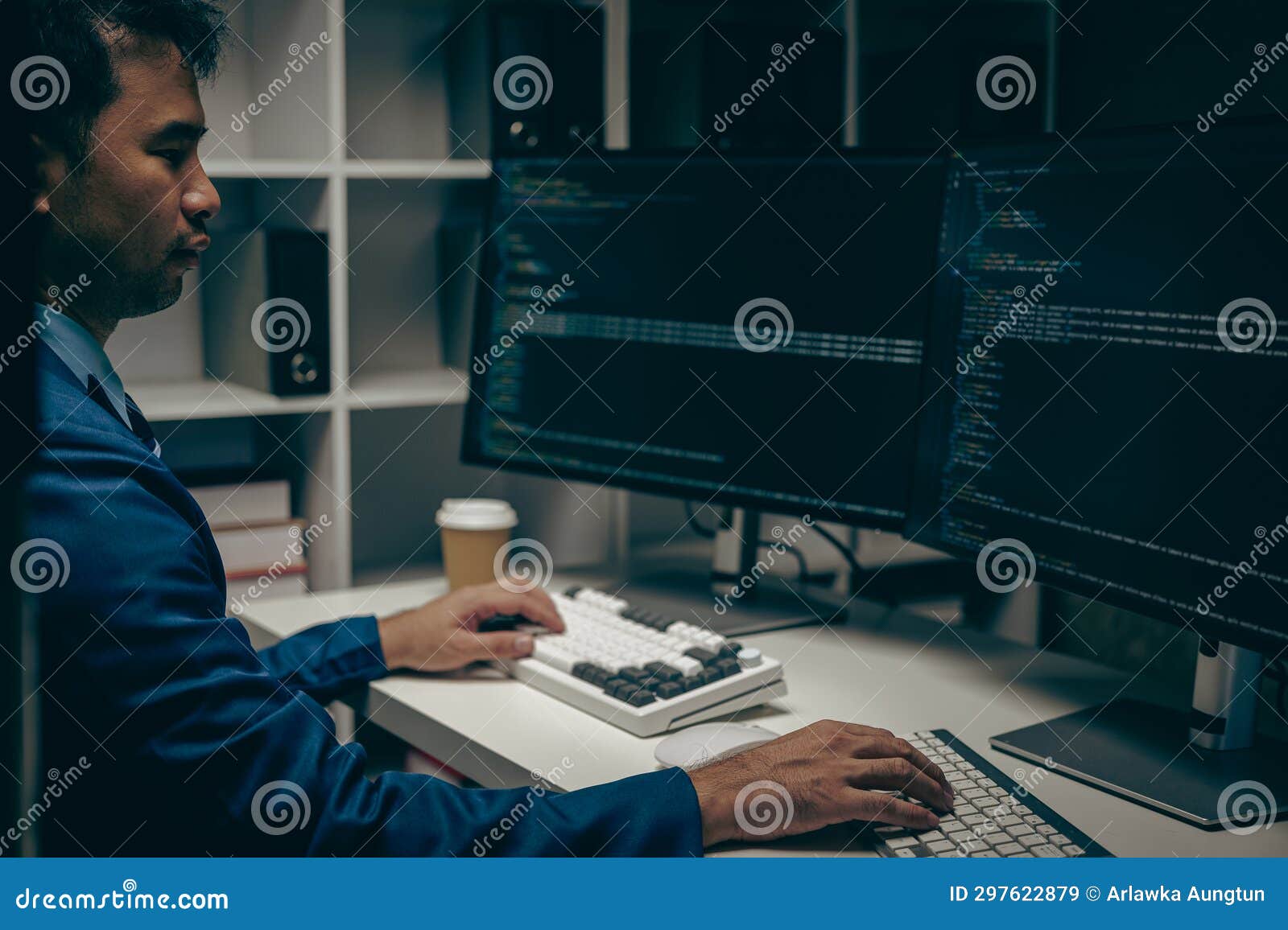 Programmer Coding Coder Works From Home Ready To Work On A Computer Screen Stock Image Image