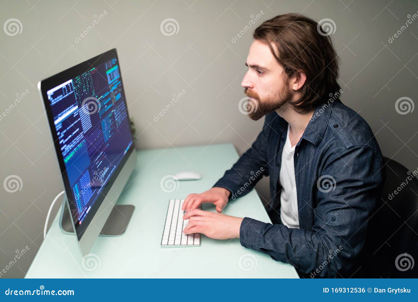 Programmer Coding in the Computer on Office Desk Stock Photo - Image of ...