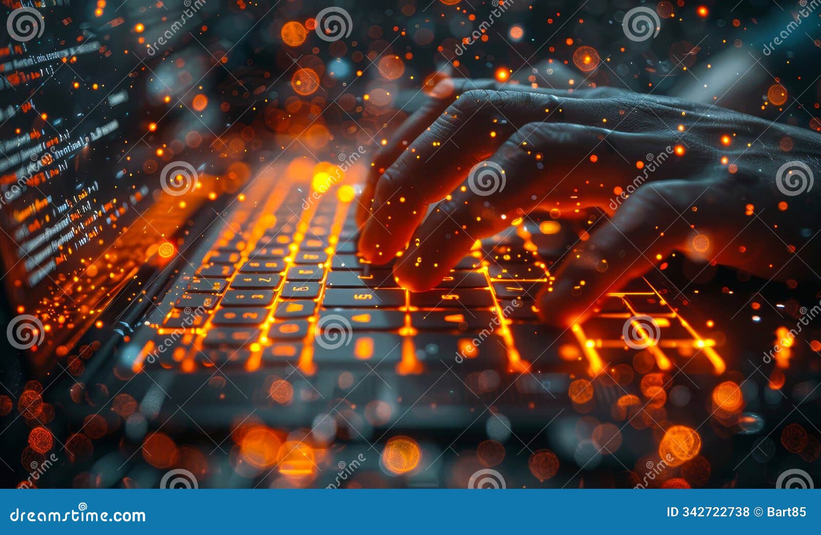 Programmer Coding Futuristic Big Data Interface - Man on Laptop with Digital Software ...